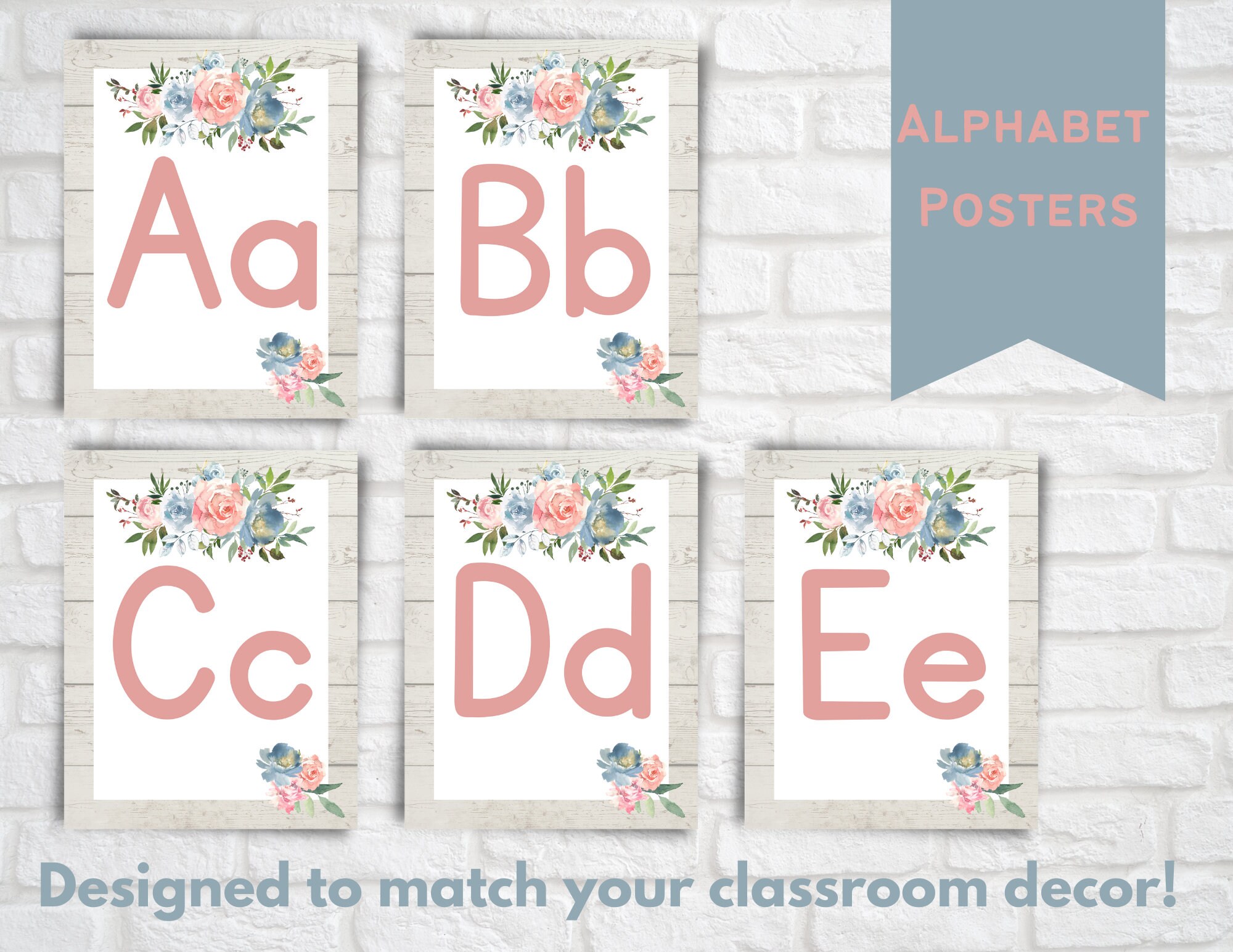 Alphabet Posters Floral Alphabet Posters Printable Alphabet Classroom ...