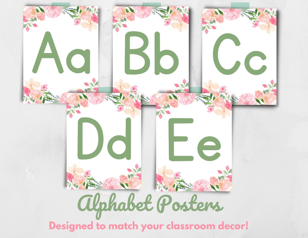 Alphabet Posters Floral Alphabet Posters Printable Alphabet Classroom ...