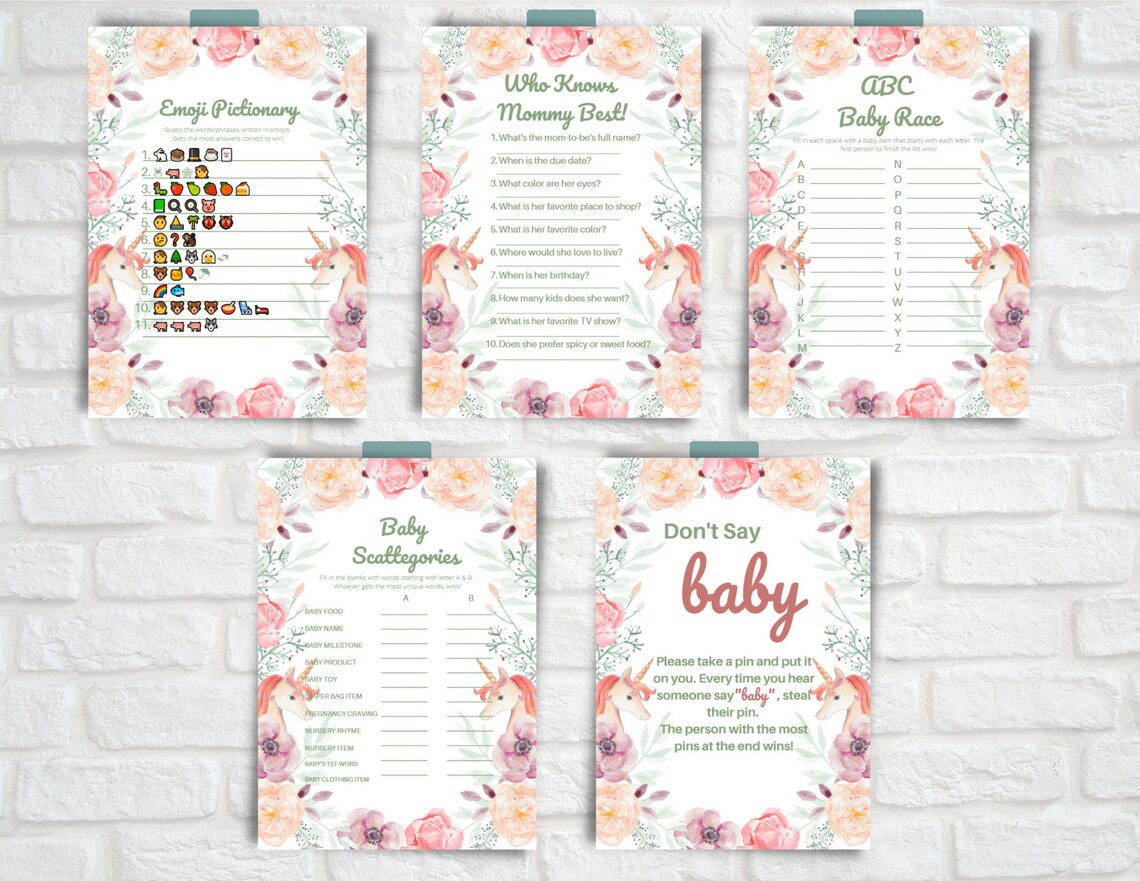 Unicorn Baby Shower Games Baby Shower Games Bundle - Etsy