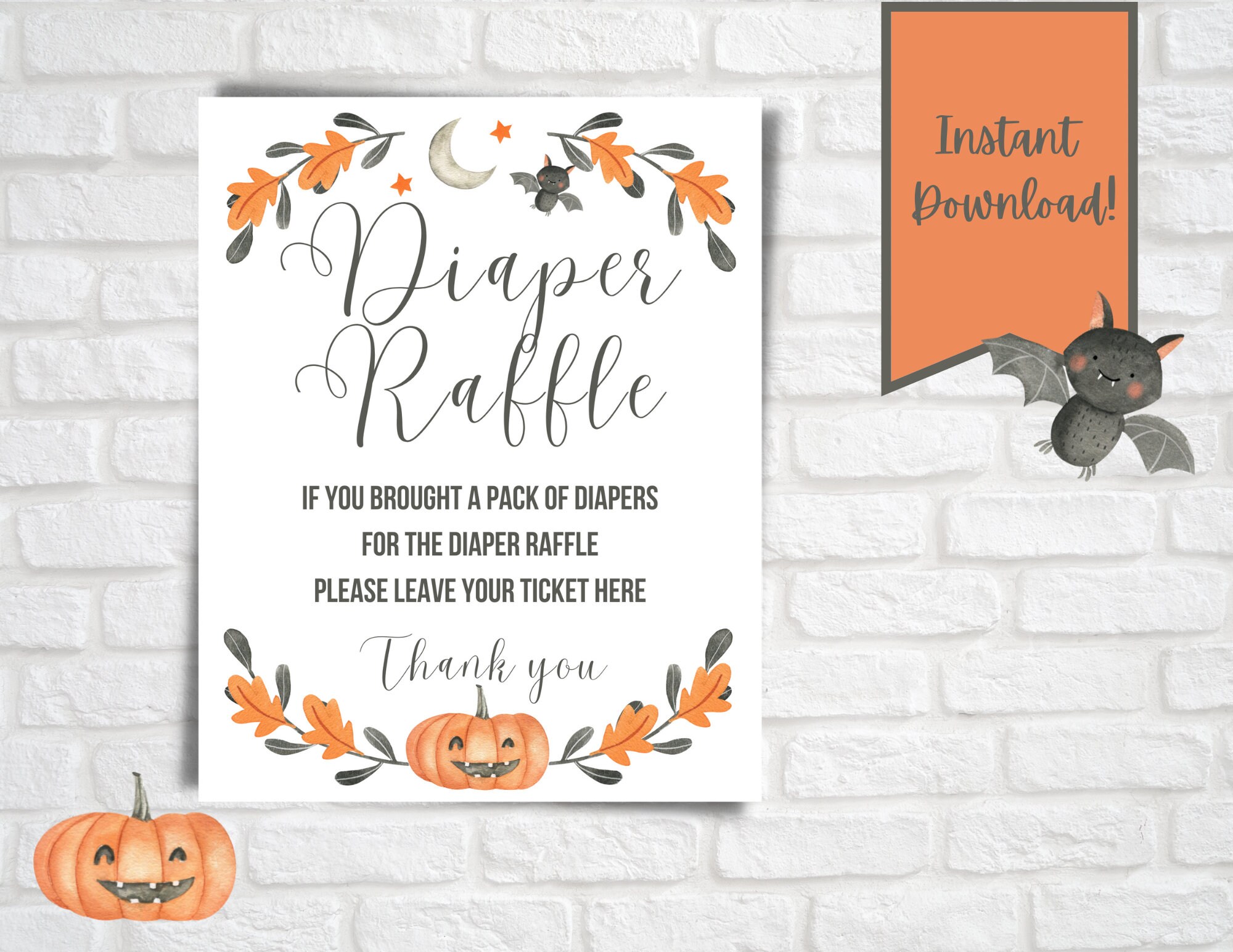 Diaper Raffle Sign Baby Diaper Raffle Halloween Baby Shower Sign ...