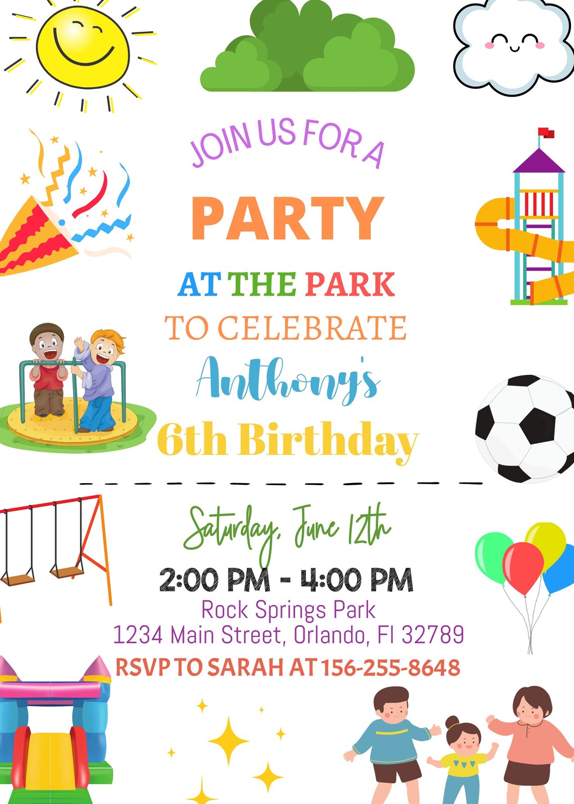 Party Park Birthday Invitation | Playground Outside Swings Slide ...