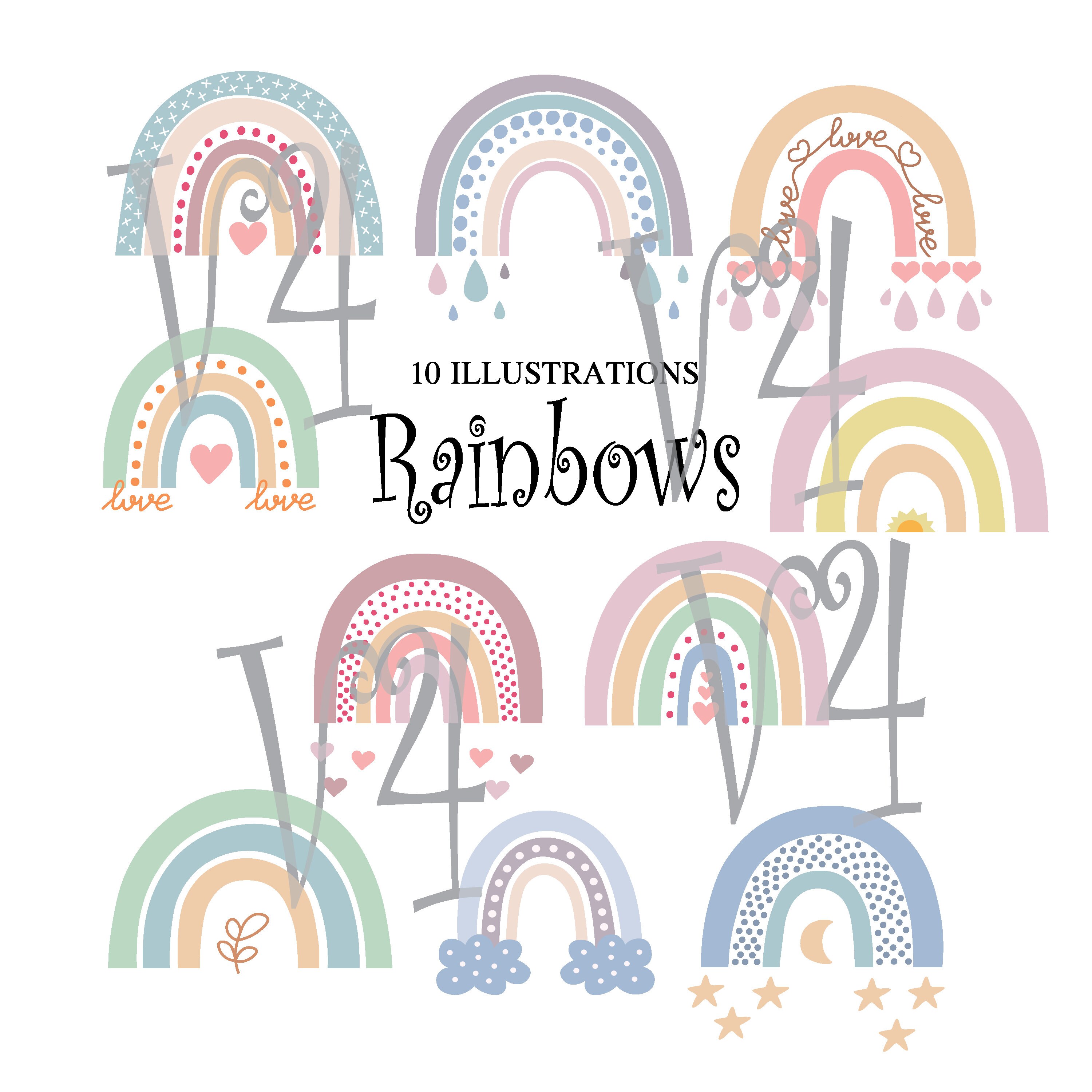 Rainbows Clipart Set Pastel PNG Digital Download - Etsy