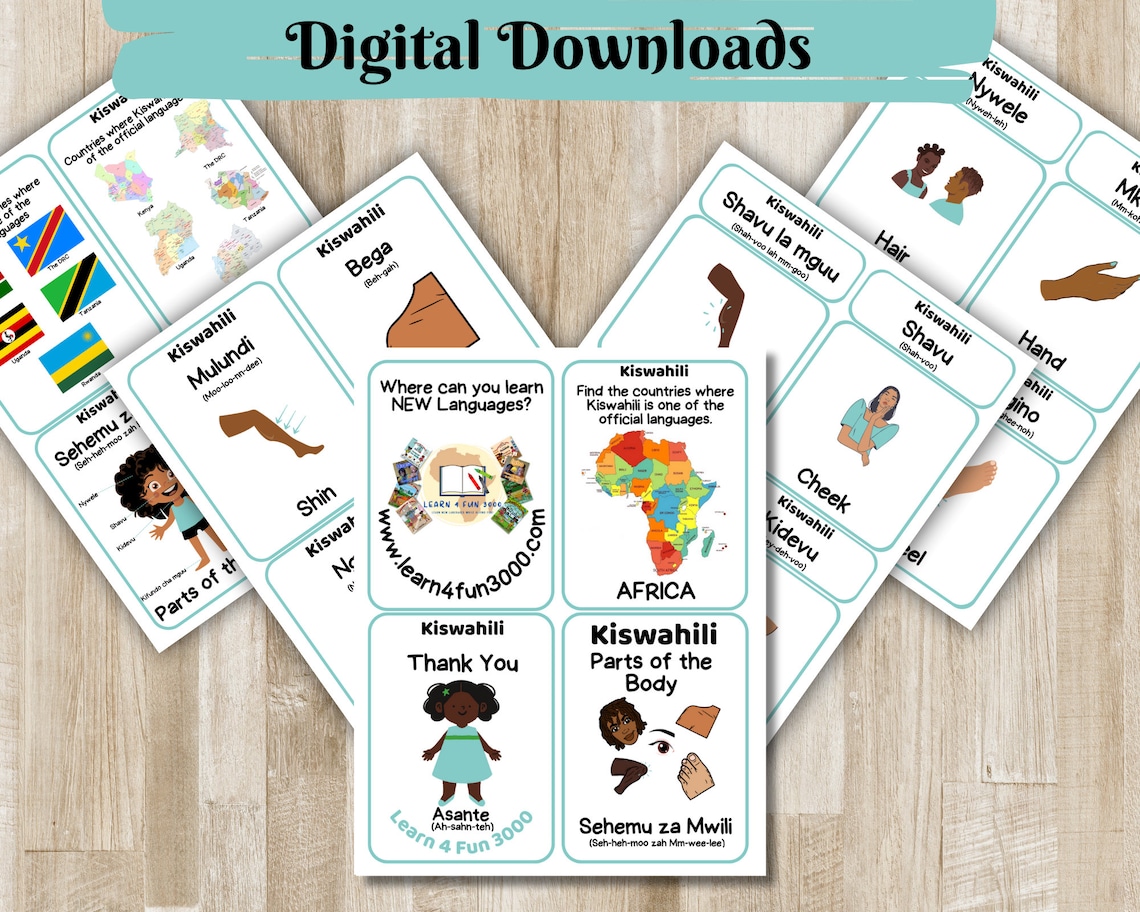 Swahili Parts of the Body Flashcards, 40 Digital African Language ...