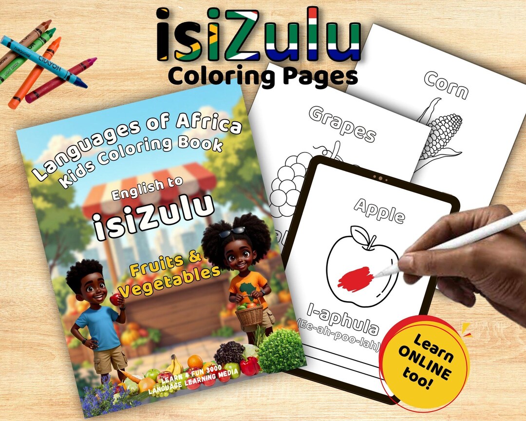 Zulu Language Learning Coloring Book: Fruits & Vegetables (digital ...