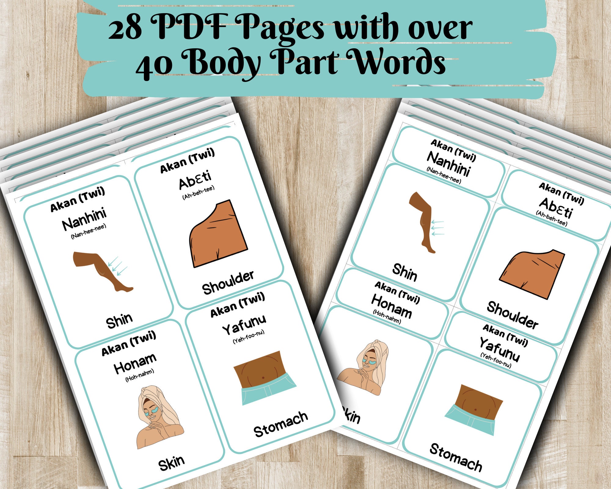 Twi Parts of the Body Flashcards, 40 Digital African Language Learning ...