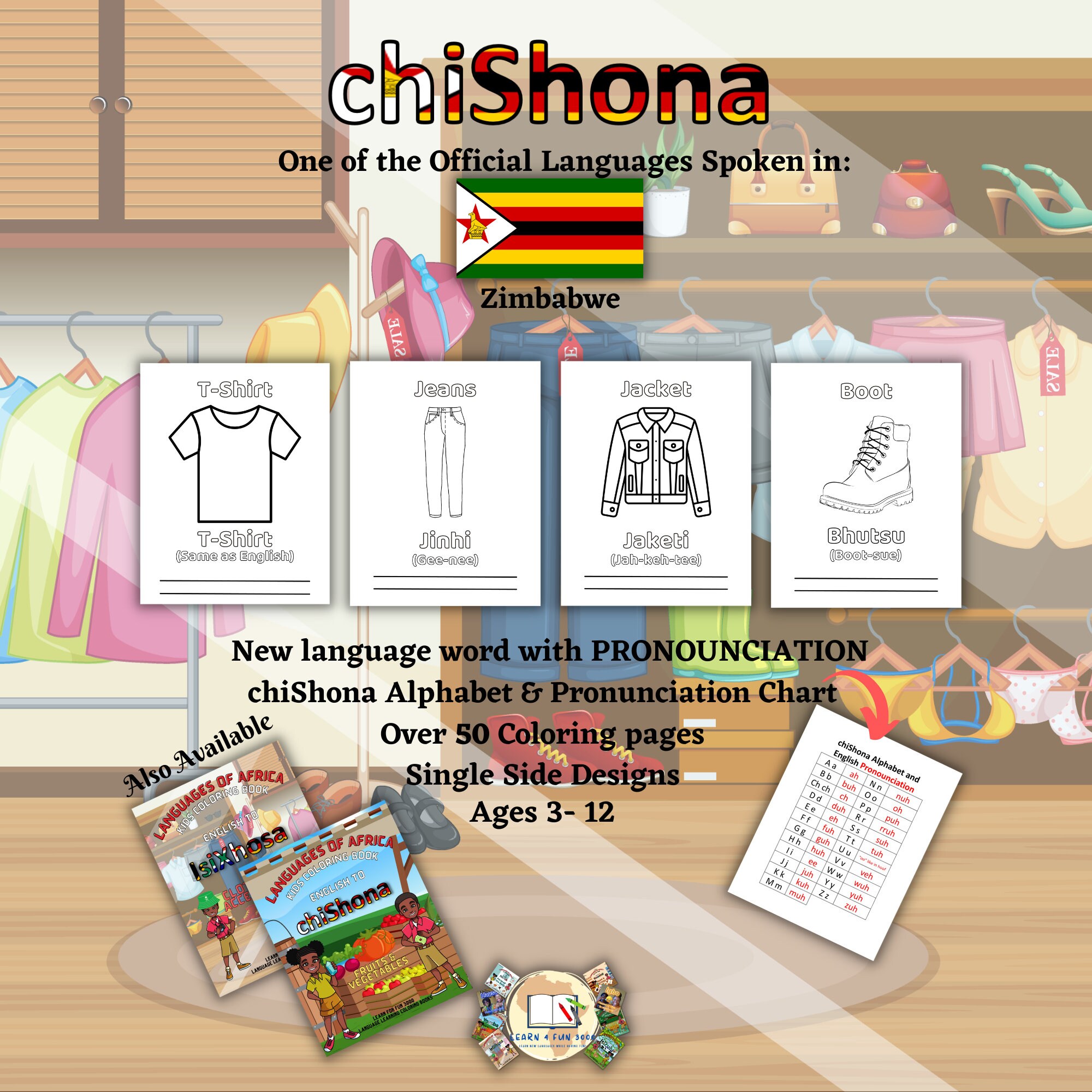 Shona / African Language Learning Digital Download Coloring Book 4 Kids ...