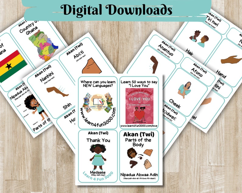 Twi Parts of the Body Flashcards, 40 Digital African Language Learning ...
