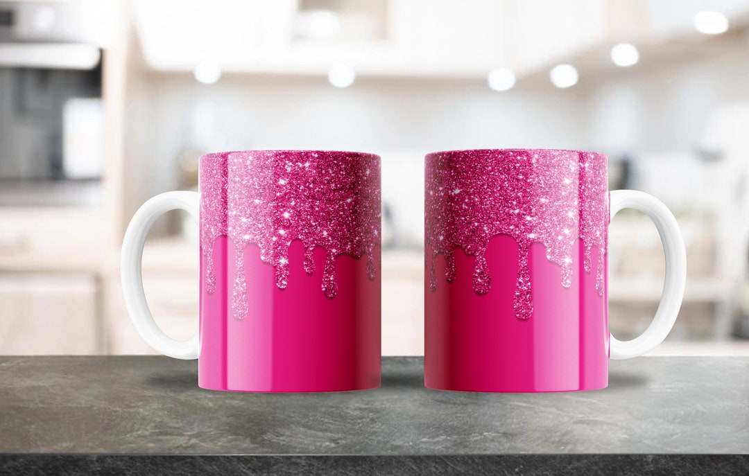 Hot Pink Glitter Drip Mug Design | for 11oz & 15oz Coffee Mugs | PNG ...