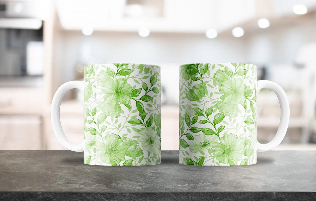 Lime Green Floral Mug Design | for 11oz & 15oz Coffee Mugs | PNG ...
