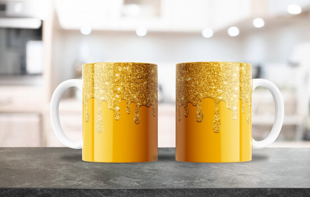 Yellow Glitter Drip Mug Design |for 11oz & 15oz Coffee Mugs | PNG ...