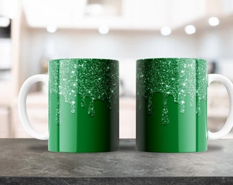 Lime Green Glitter Drip Mug Design for 11oz & 15oz Coffee Mugs PNG ...