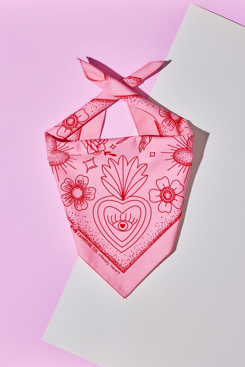 Pink Heart Bandana - 100% Cotton - Handmade Bandana - Pink Head Scarf ...