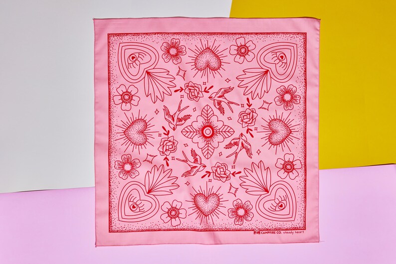 Pink Heart Bandana - 100% Cotton - Handmade Bandana - Pink Head Scarf ...