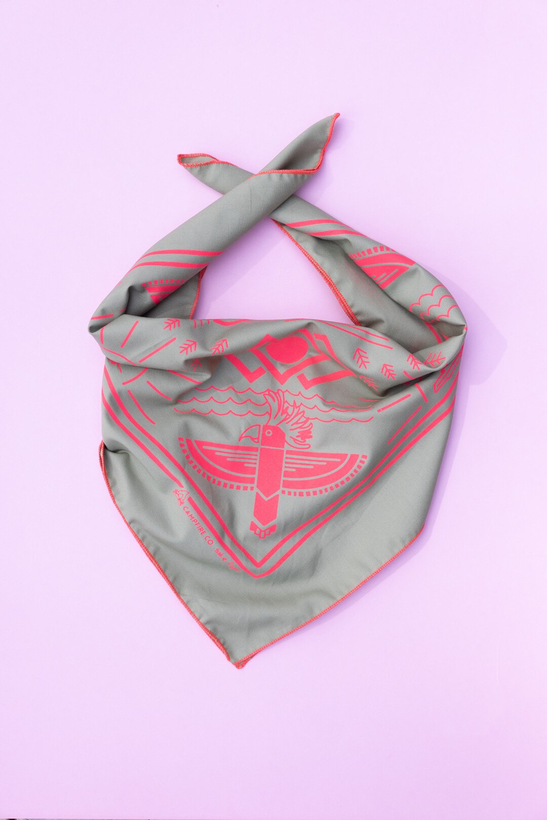 Neon Pink Cockatoo Totem Bandana 100% Cotton Handmade Bandana Green and ...