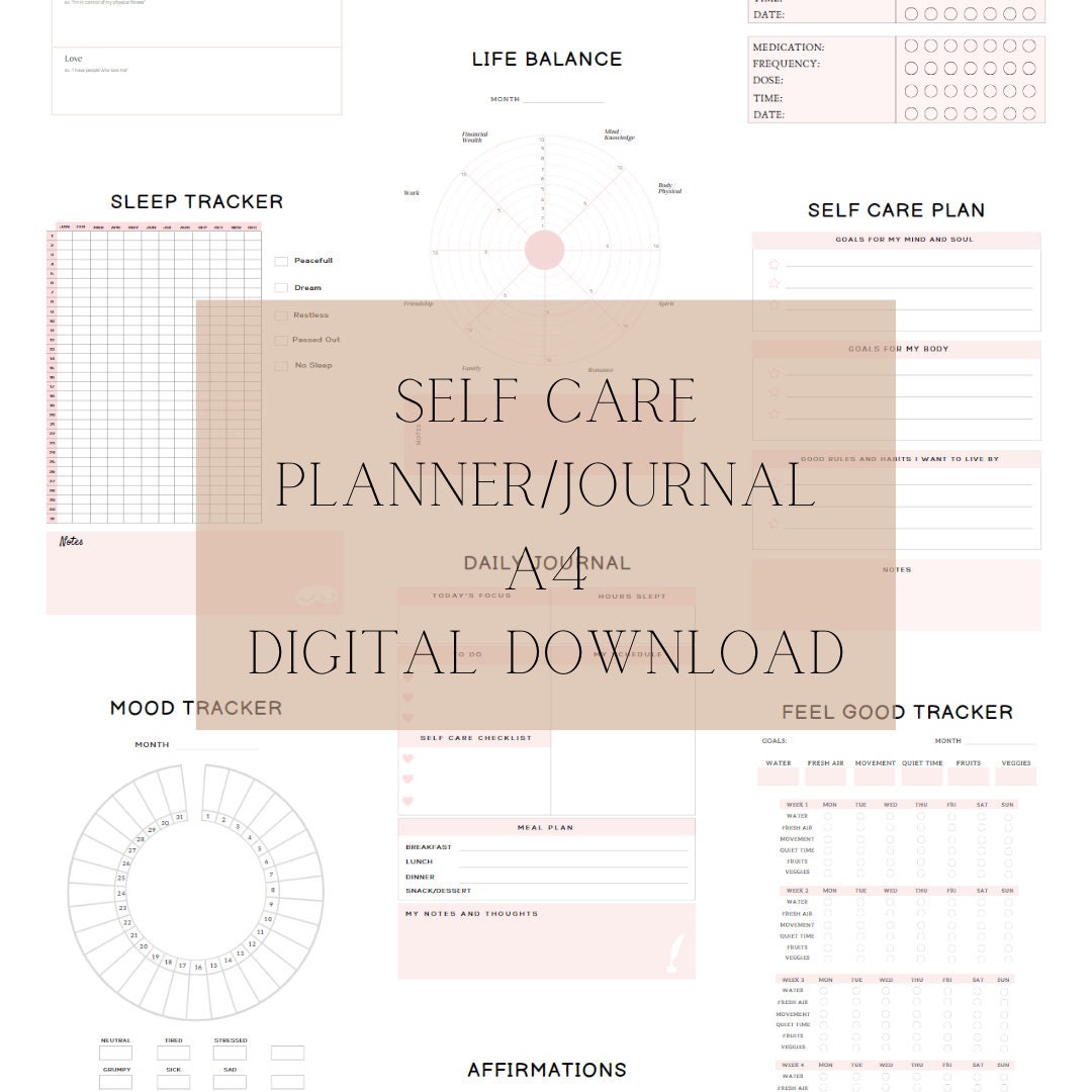 DIGITAL DOWNLOAD Self Care Planner/journal A4 PDF / Printable Self Care ...