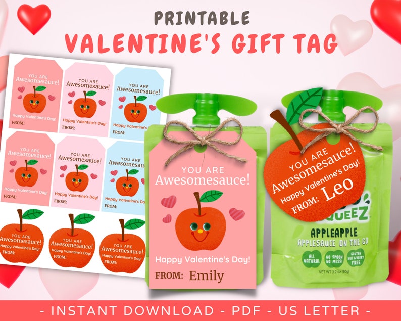 Kids Valentine's Day Gift Tag for Classroom Valentines | Applesauce ...