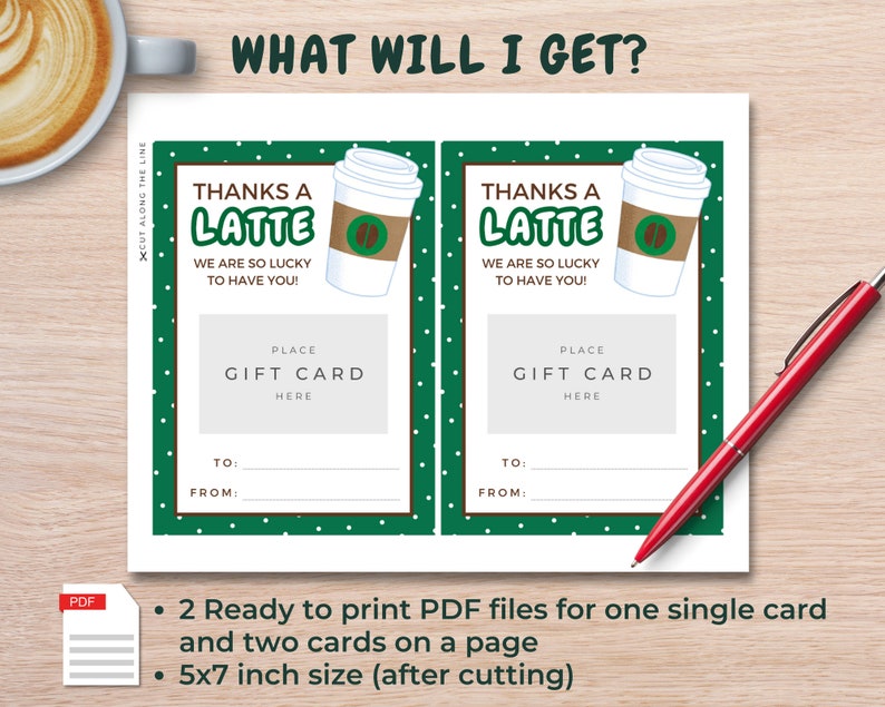 Thanks a Latte Printable Coffee Gift Card Holder is Teacher Gift Card ...