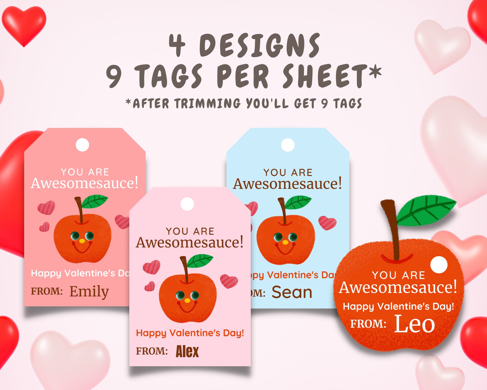 Kids Valentine's Day Gift Tag for Classroom Valentines | Applesauce ...