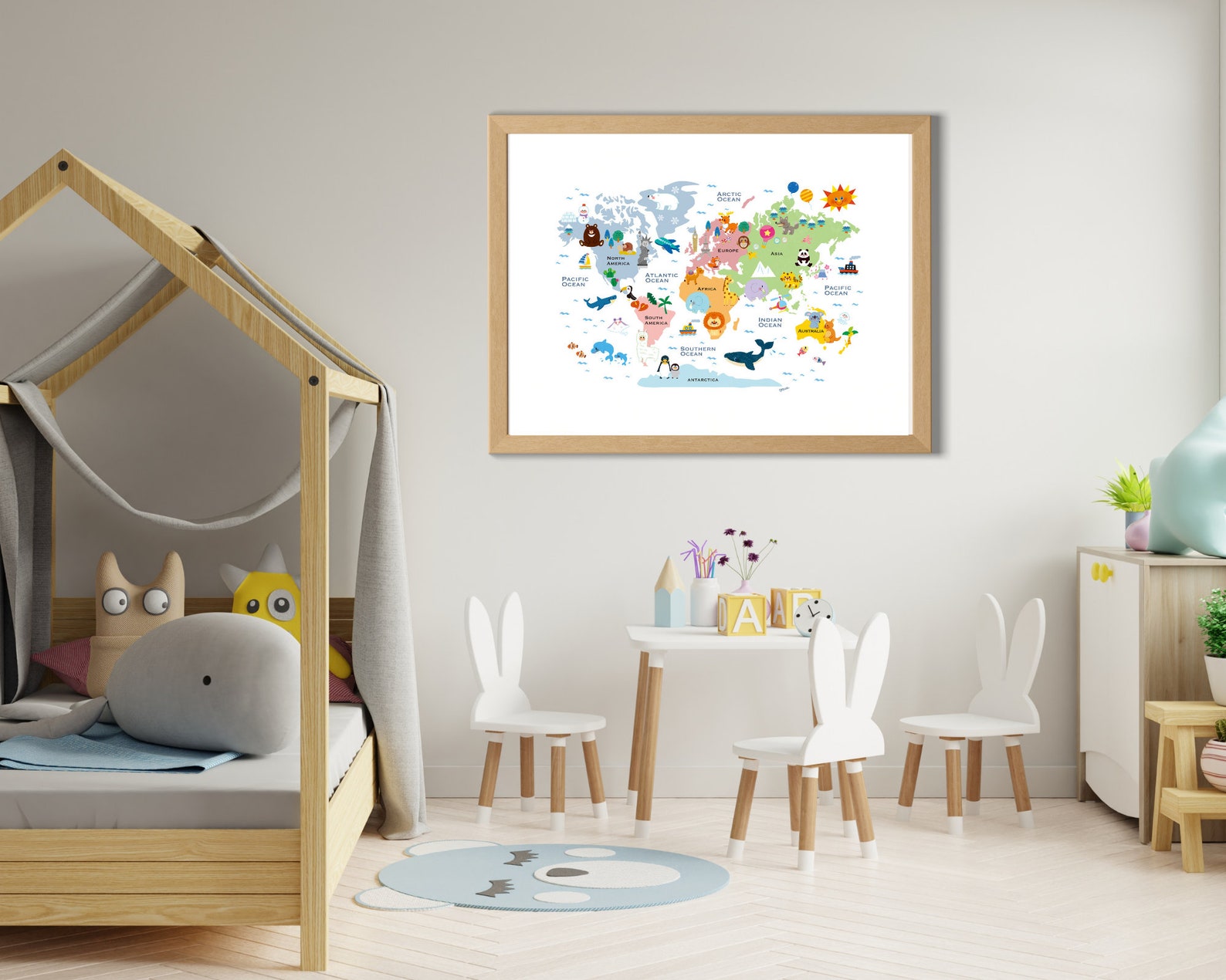 World Map Wall Art for Kids' Bedroom and Classrooms | Kids World Map ...