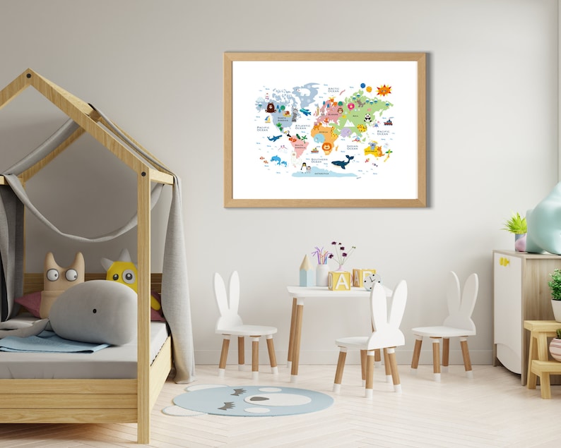 World Map Wall Art for Kids' Bedroom and Classrooms | Kids World Map ...