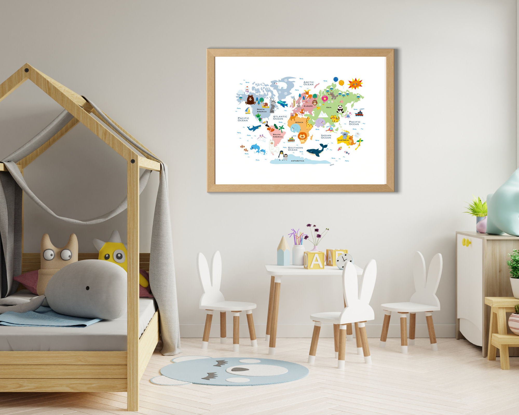 World Map Wall Art for Kids' Bedroom and Classrooms | Kids World Map ...