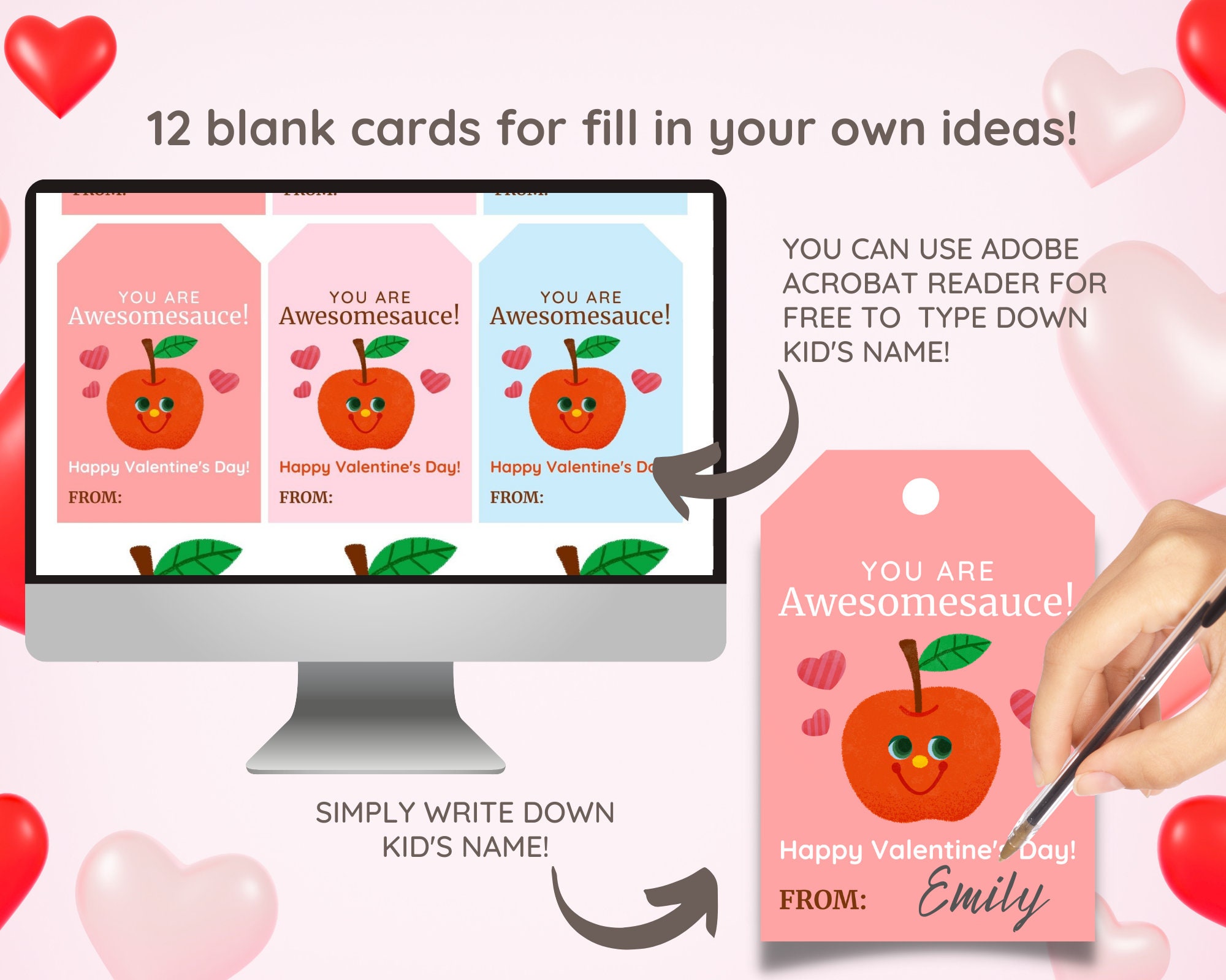 Kids Valentine's Day Gift Tag for Classroom Valentines | Applesauce ...