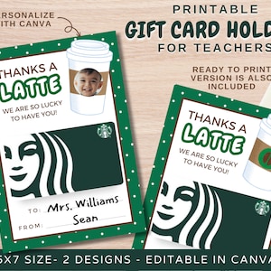Thanks a Latte Printable Coffee Gift Card Holder is Teacher Gift Card ...