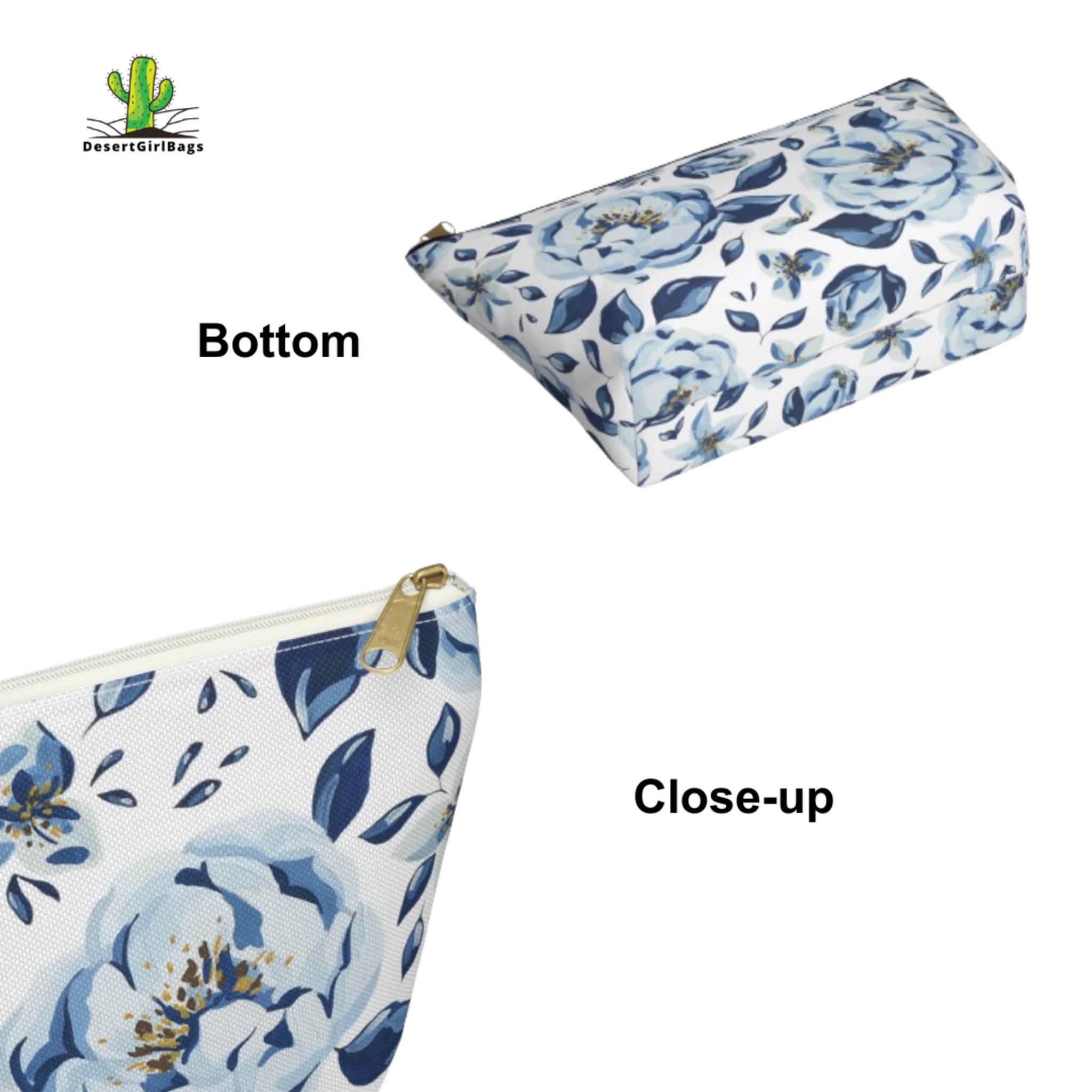 Blue Floral Makeup Bag - Personalized Travel Toiletry Case - Etsy