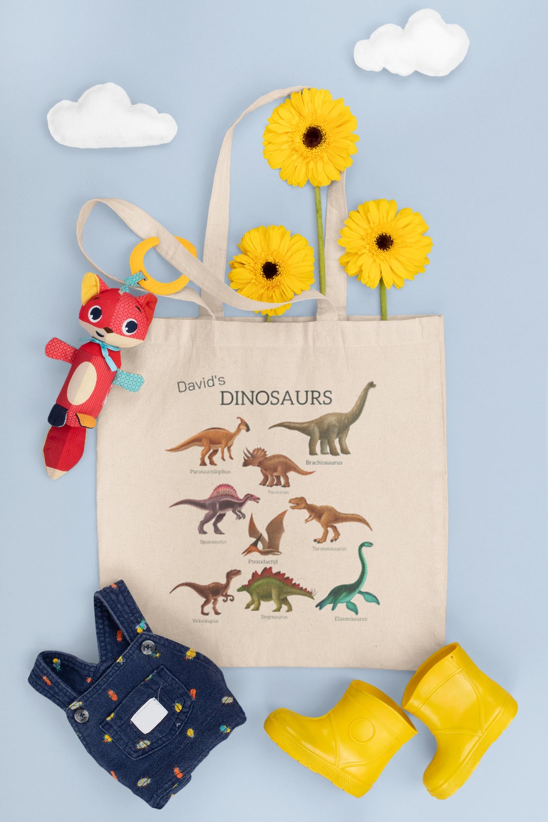 Personalized Kids Dinosaur Tote Bag / Size 15 X 16 / Graphic on Both ...