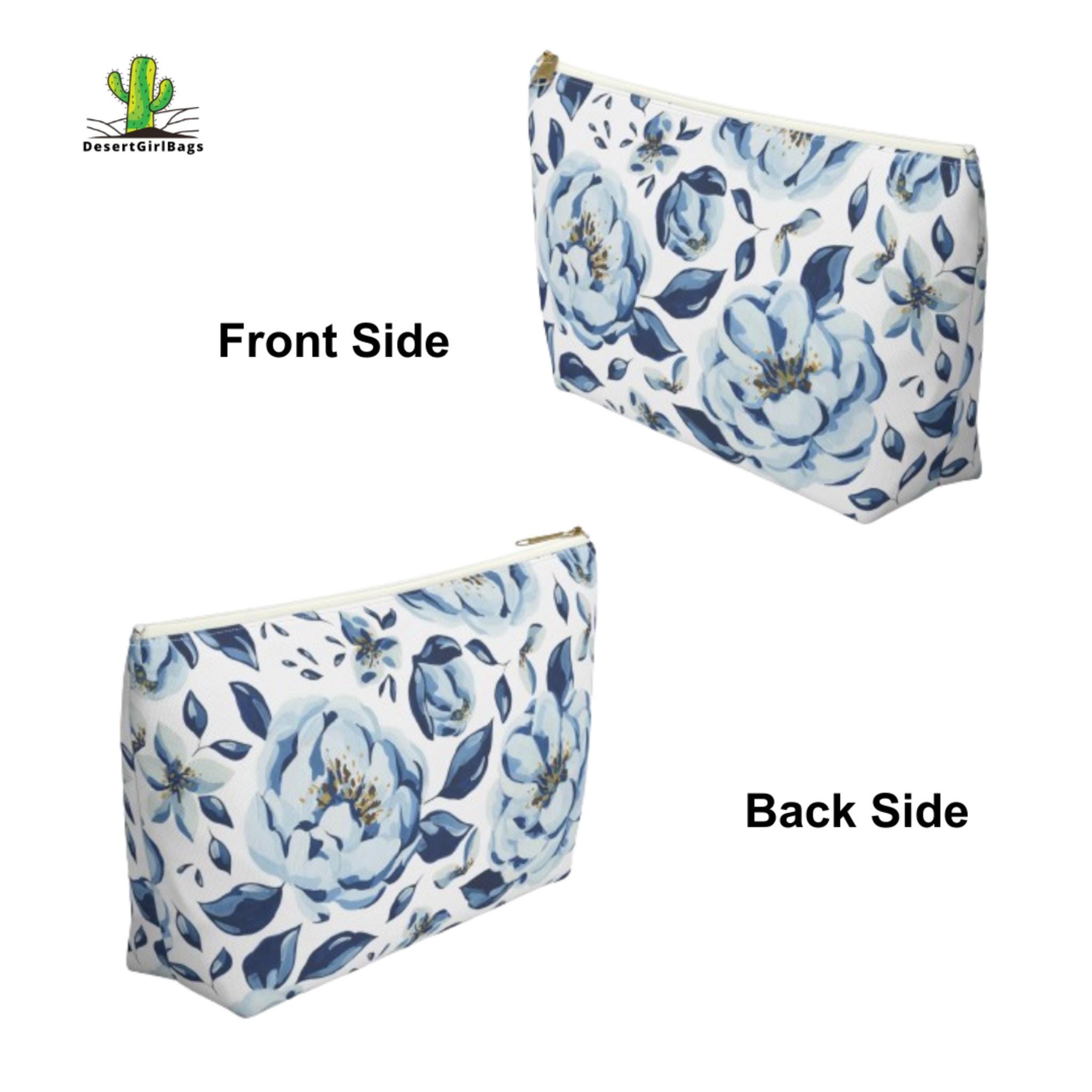 Blue Floral Makeup Bag - Personalized Travel Toiletry Case - Etsy