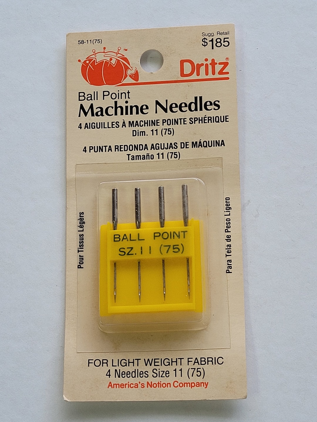 Ball Point Sewing Machine Needles, Size 11 (65). 4 Needles per Package ...