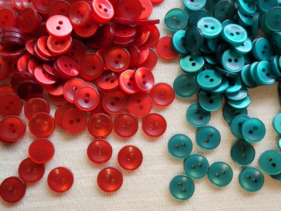 Buttons-holiday Colors Red & Kelly-2 Hole-1/2" Diameter. Made in the ...