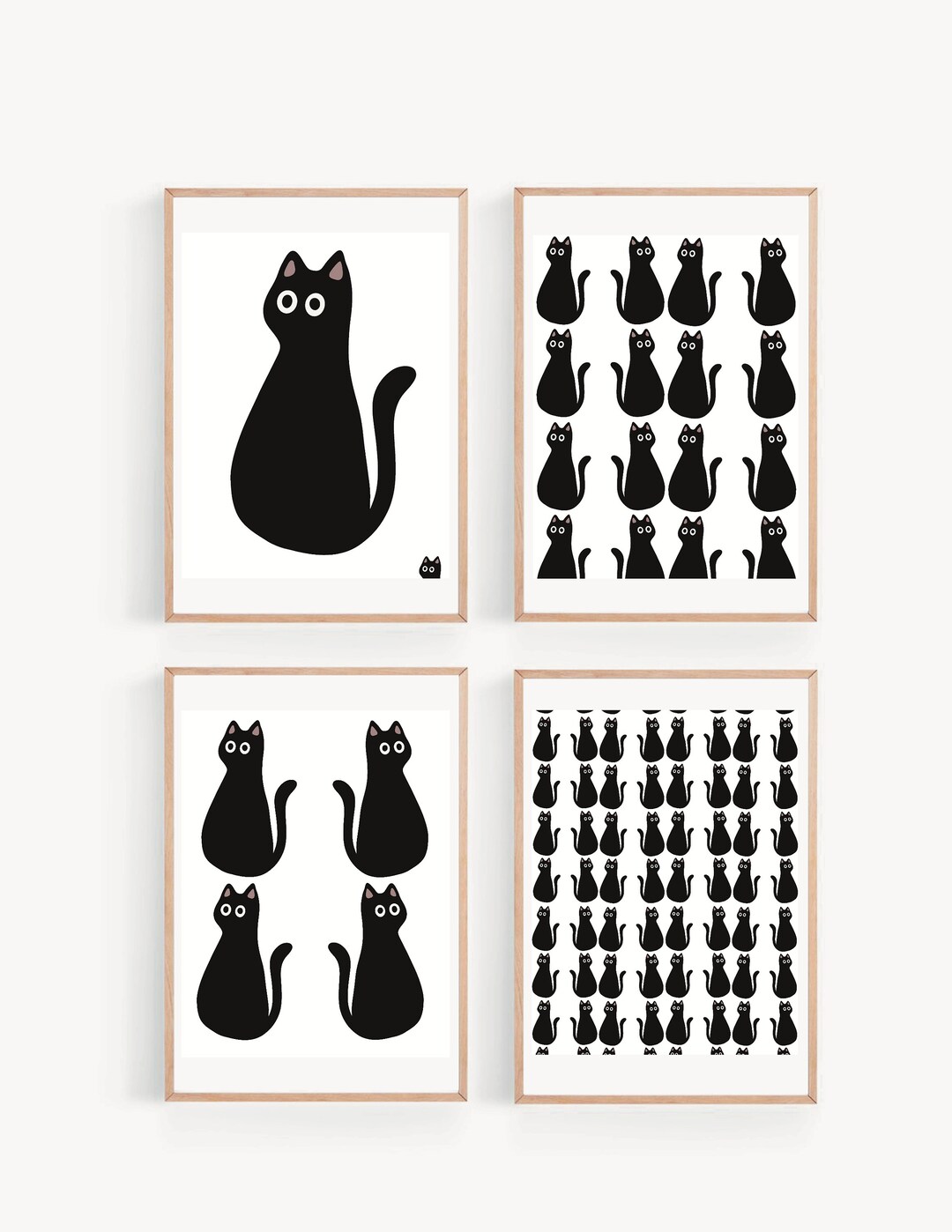 Cartoon Cat Print Collection of 4 - Etsy