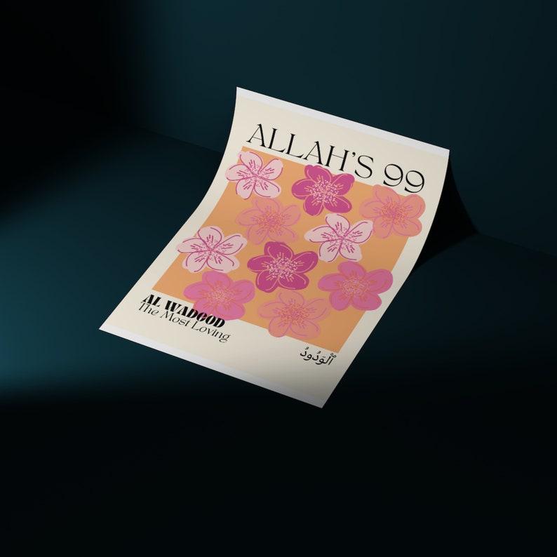 Allahs 99 Al Wadood Islamic Wall Print Pink Wall Print - Etsy