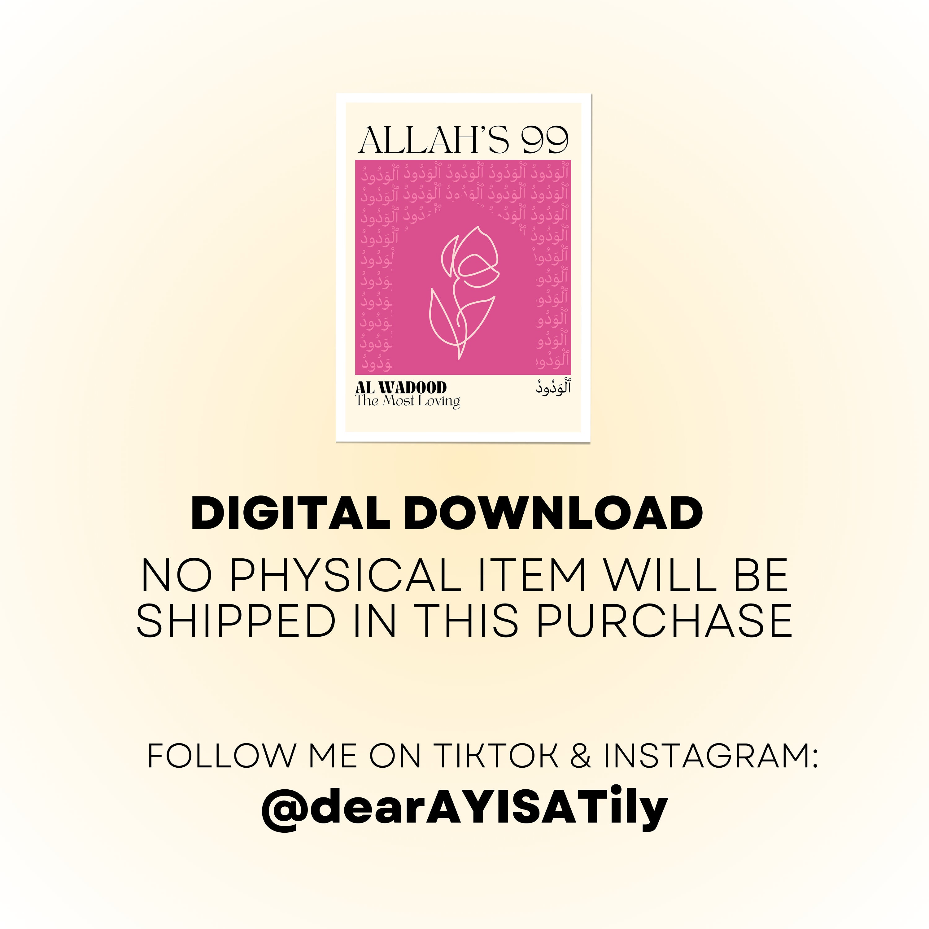 Allah’s 99 | Al Wadood | Islamic Wall Print | Pink Wall Print | Rose ...
