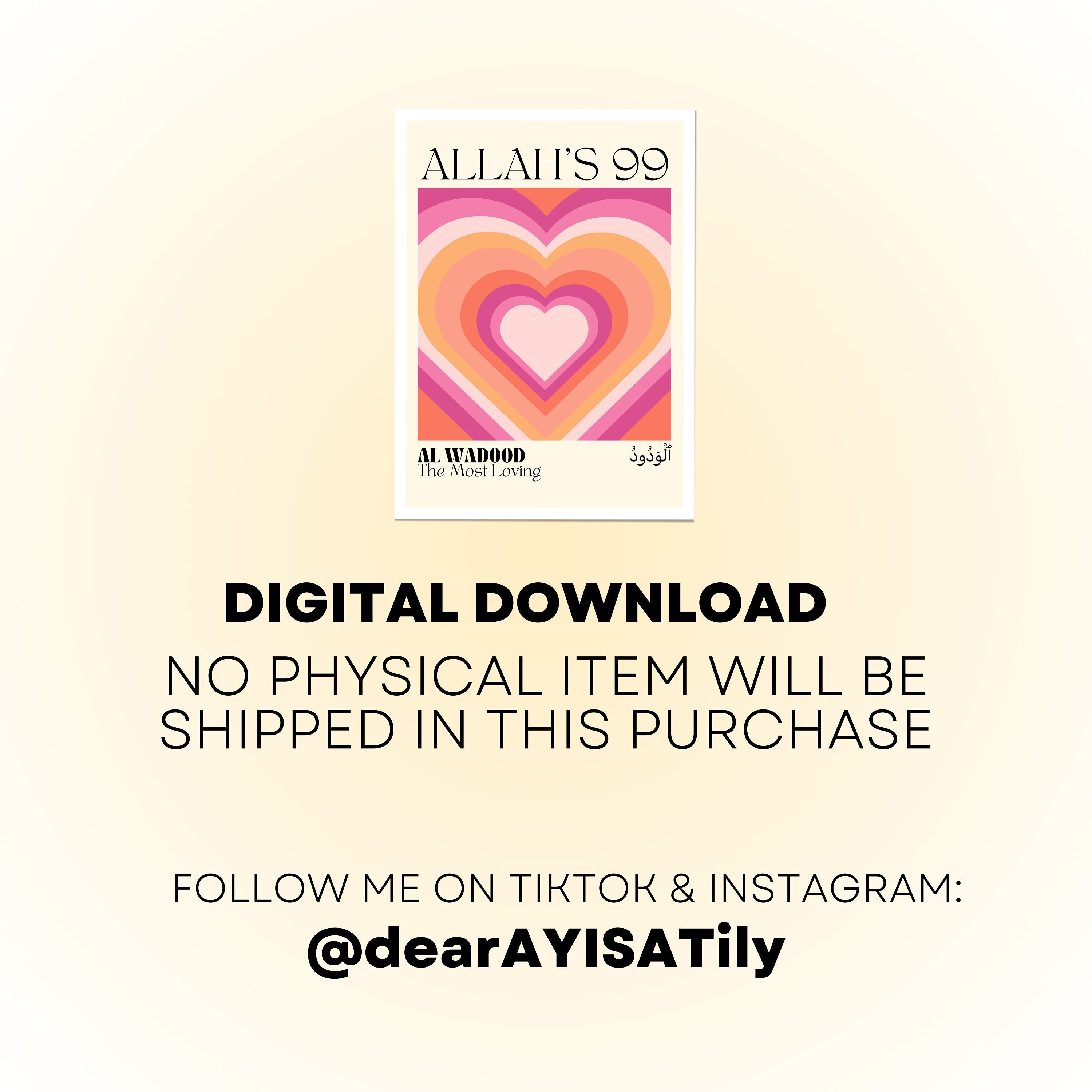 Allah’s 99 | Al Wadood | Islamic Wall Print | Pink Wall Print | Heart ...