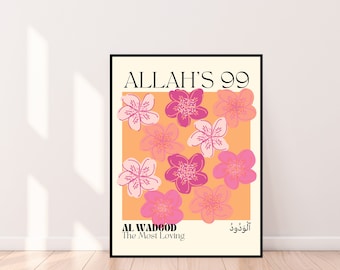 Allah’s 99 | Al Wadood | Islamic Wall Print | Pink Wall Print | Rose ...