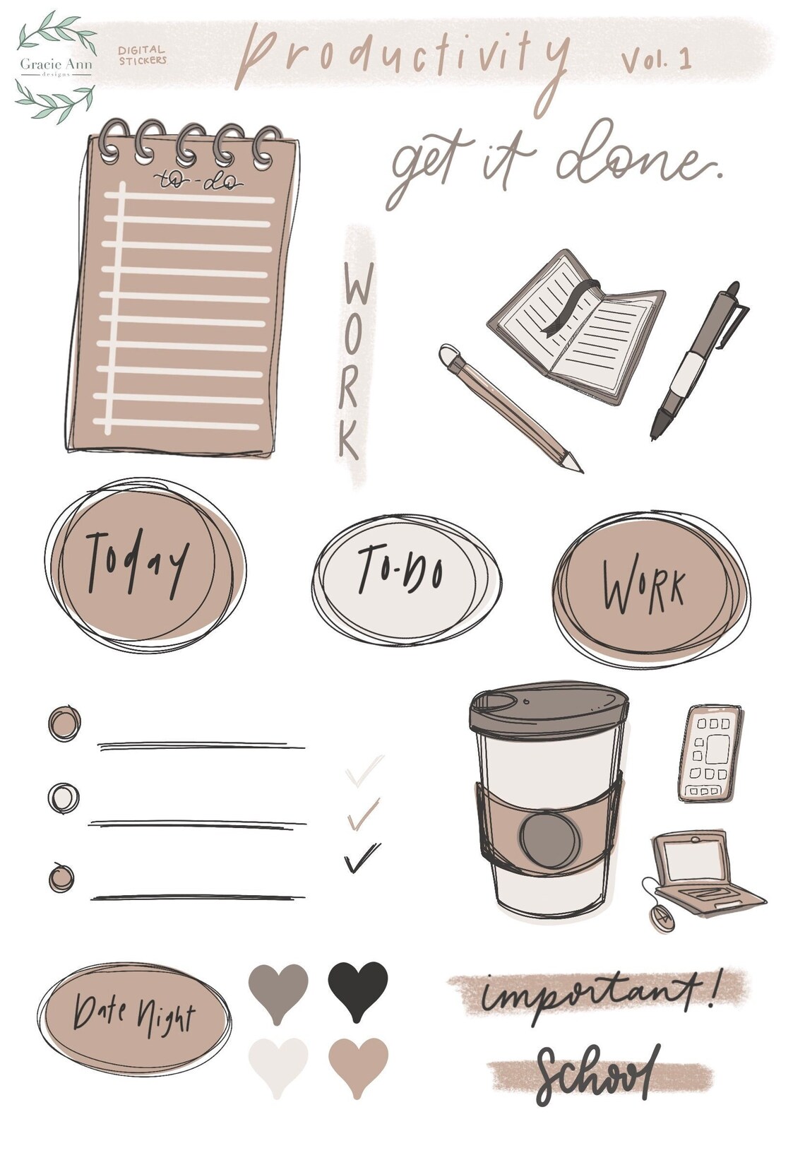 Neutral Productivity Digital Planning Stickers - Etsy