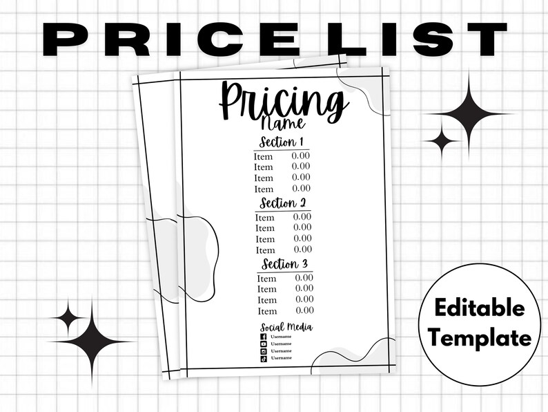 Minimalist Price List Canva Template, Editable Printable, Download ...