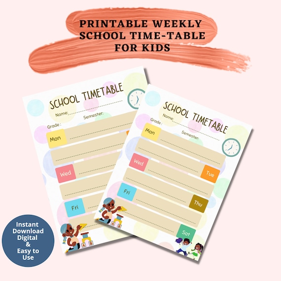 Colorful School Timetable for Kids School Schedule Everyday | Etsy