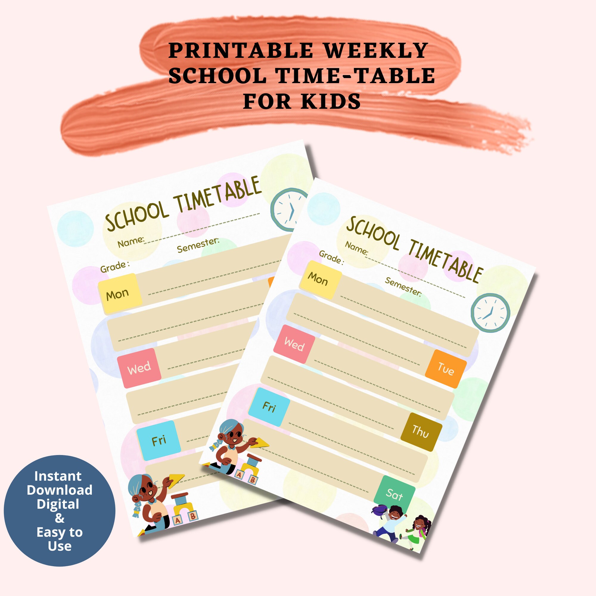 Colorful School Timetable for Kids, School Schedule, Everyday School ...