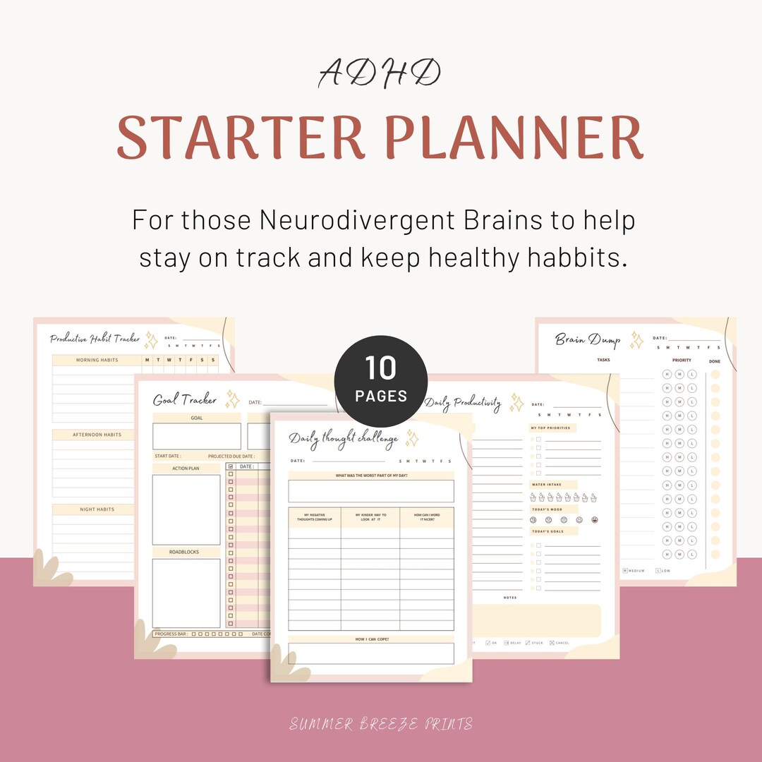 ADHD Planner, ADHD Printable Planner, 10-page Neurodiverse Planner ...