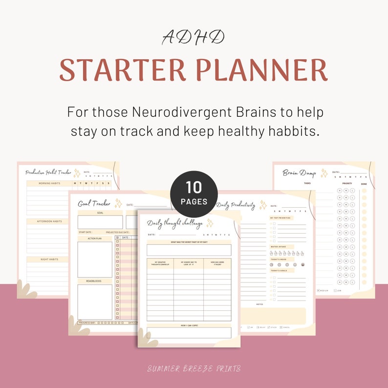 ADHD Planner, ADHD Printable Planner, 10-page Neurodiverse Planner ...