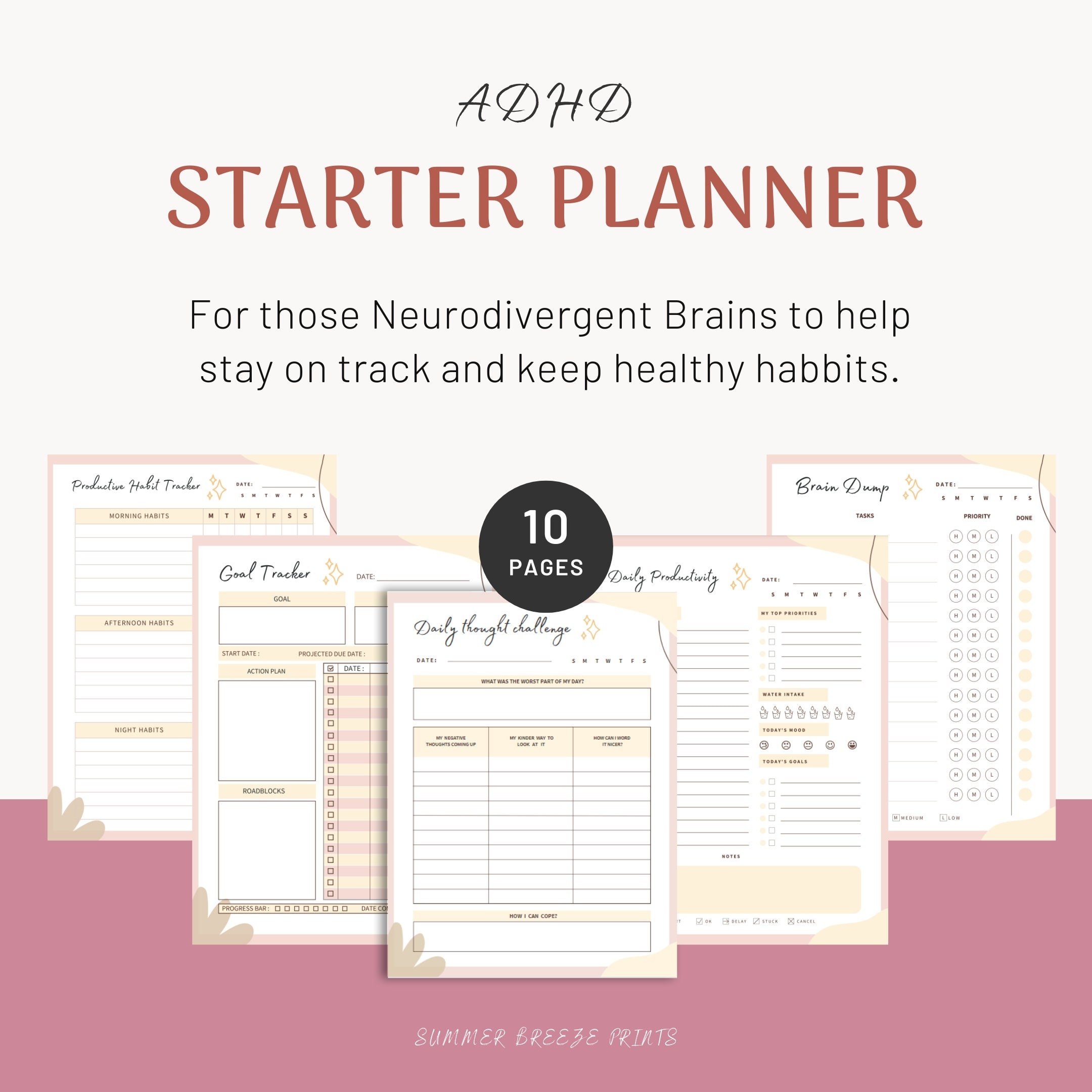 ADHD Planner, ADHD Printable Planner, 10-page Neurodiverse Planner ...