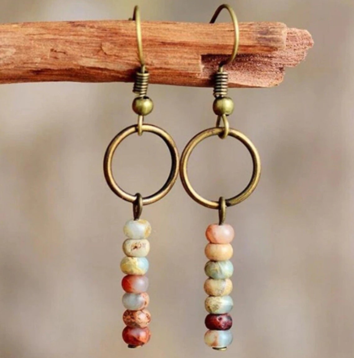 Stone Beaded Healing Earrings Natural Gemstone Dangle - Etsy