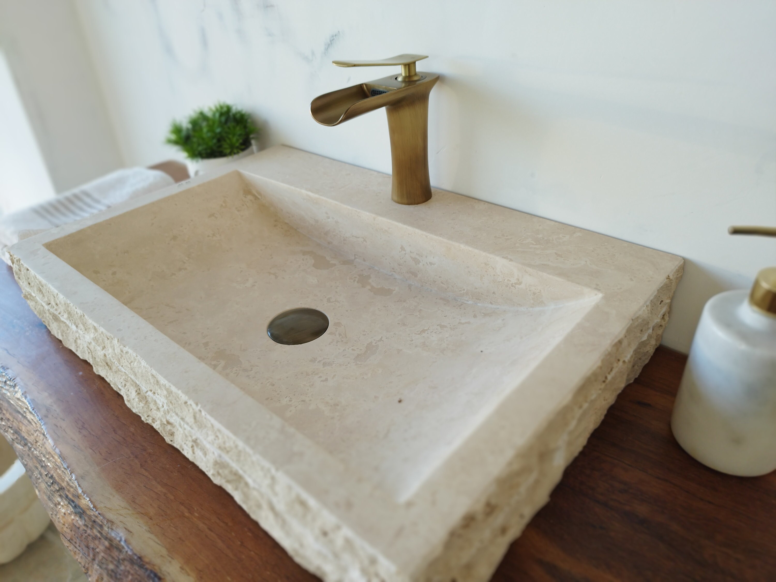 Travertine Bathroom Sink Vanity Top Sink Rectangle Sink - Etsy Australia