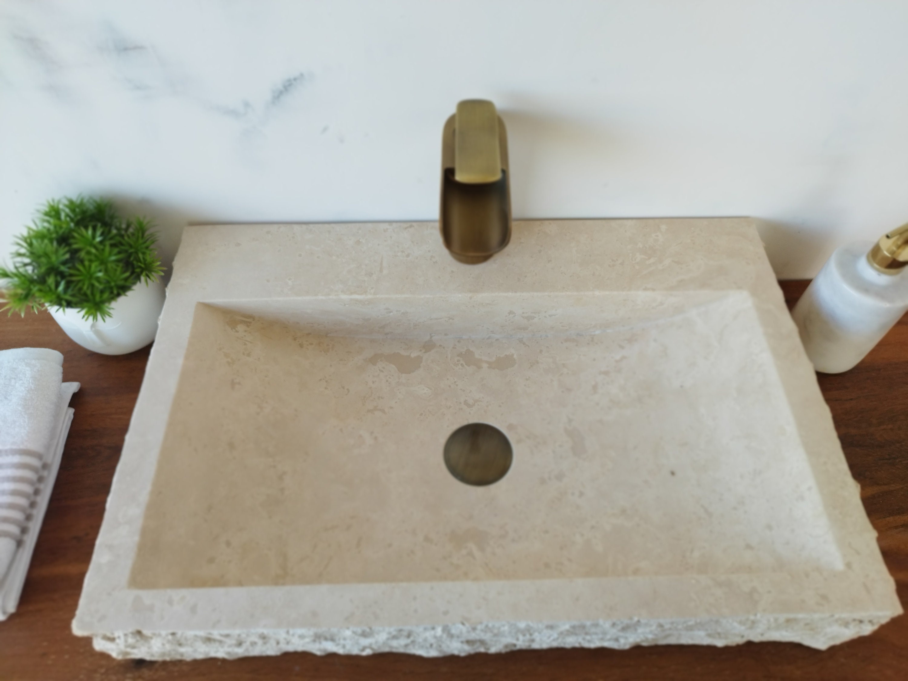 Travertine Bathroom Sink Vanity Top Sink Rectangle Sink - Etsy Australia