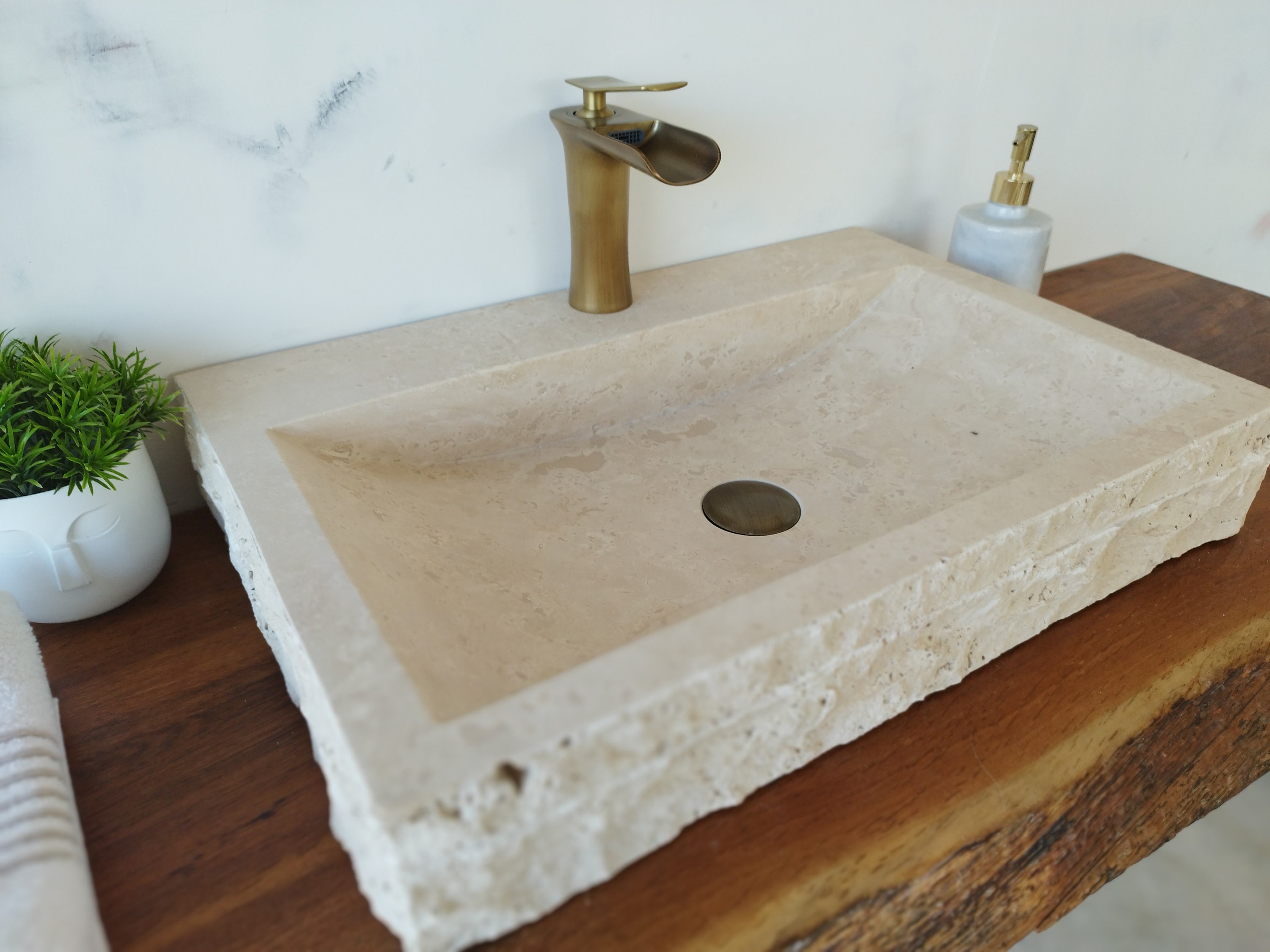 Travertine Bathroom Sink Vanity Top Sink Rectangle Sink - Etsy Australia