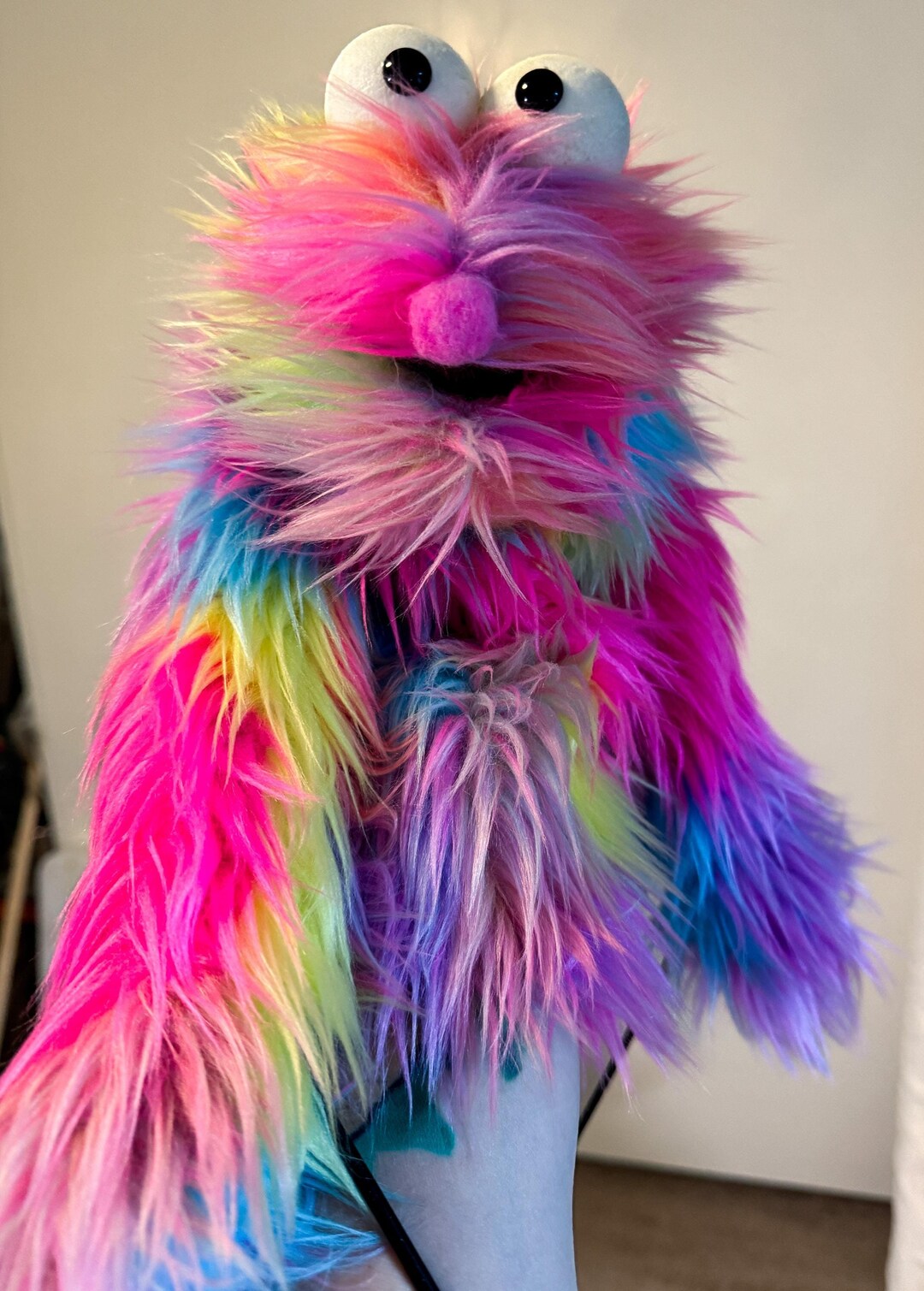UV Reactive Rainbow Pastel Faux Fur Hand and Rod Puppet - Etsy