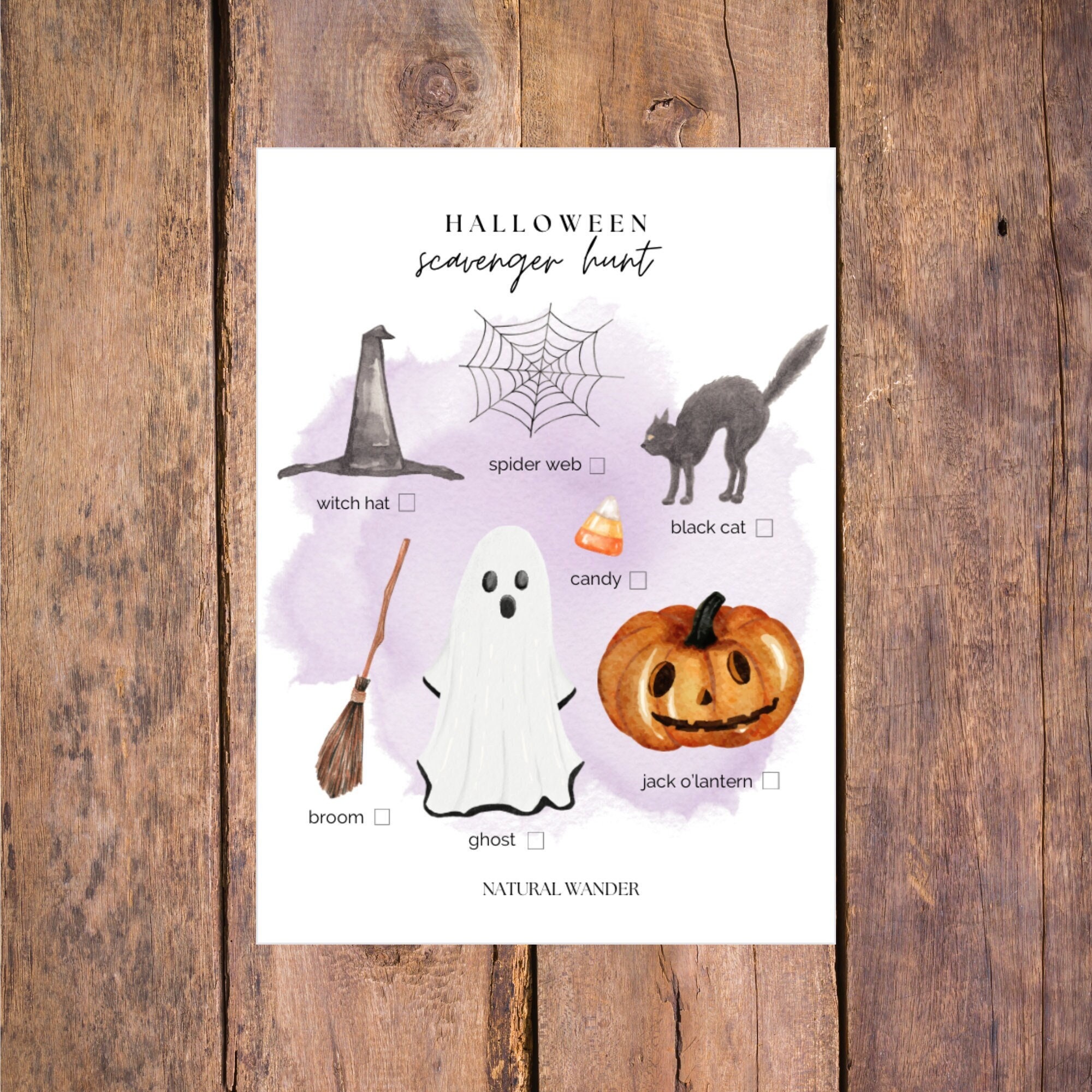 Halloween Scavenger Hunt, Printable Instant Download Watercolor for ...